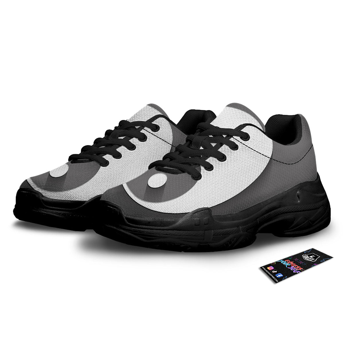 Yin Yang White And Sliver Print Black Chunky Shoes