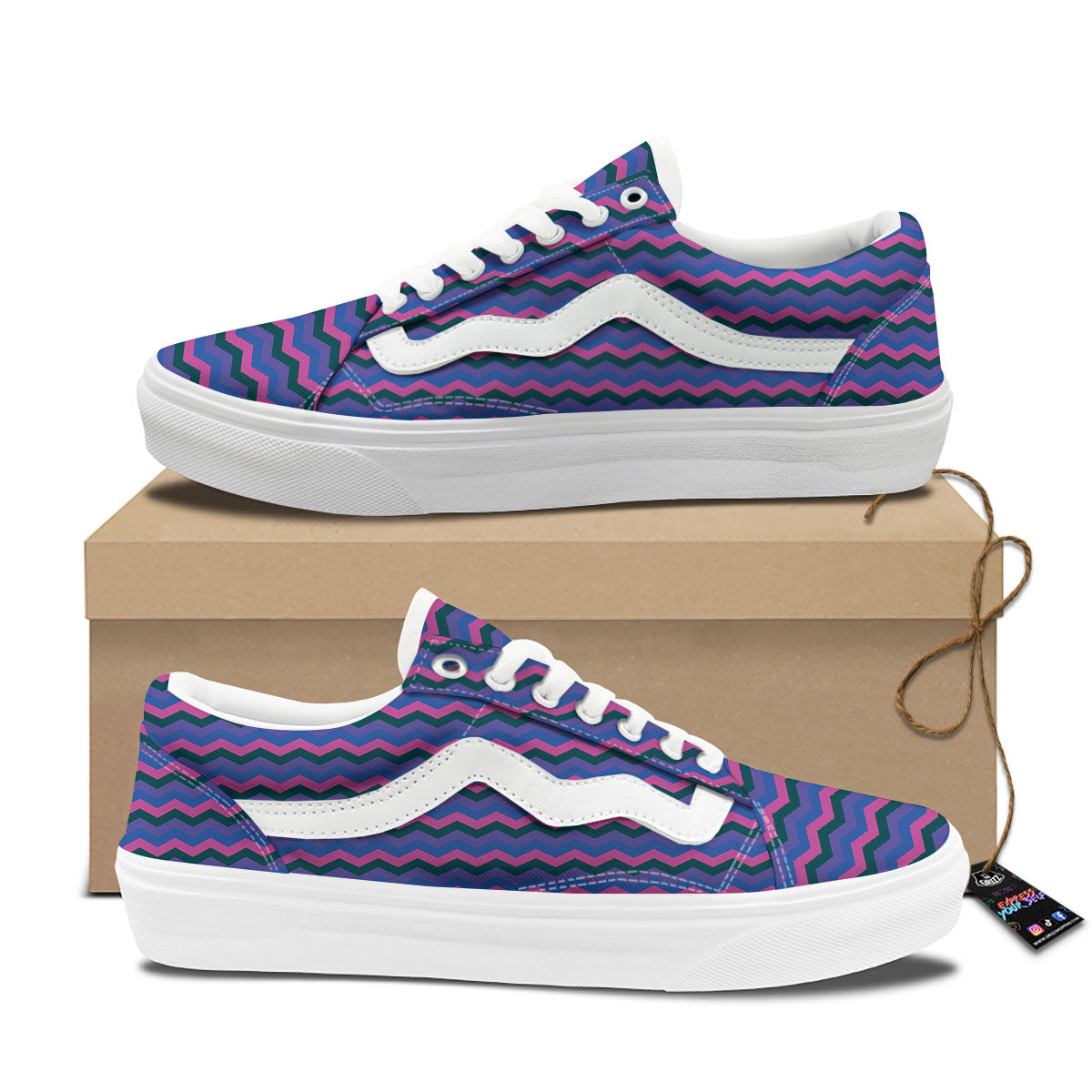 Zigzag Purple And Blue Print Pattern Skate Shoes