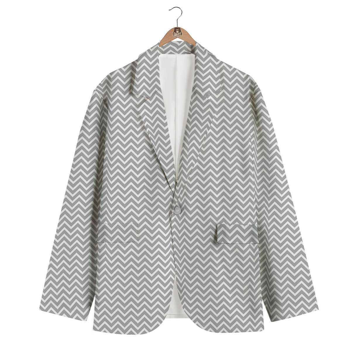 Zigzag White And Grey Print Pattern Men's Blazer
