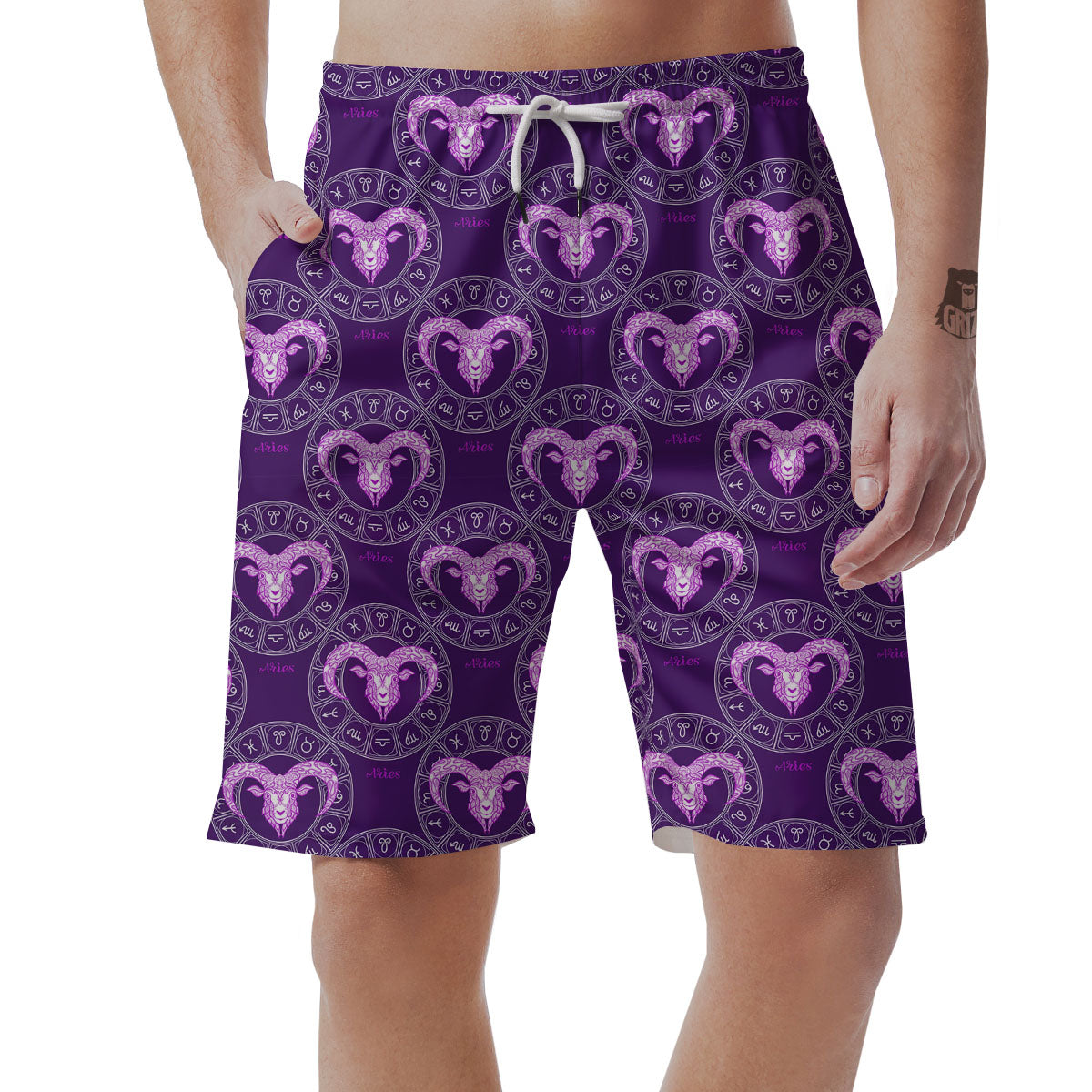 Zodiac Aries Purple Print Pattern Men's Shorts