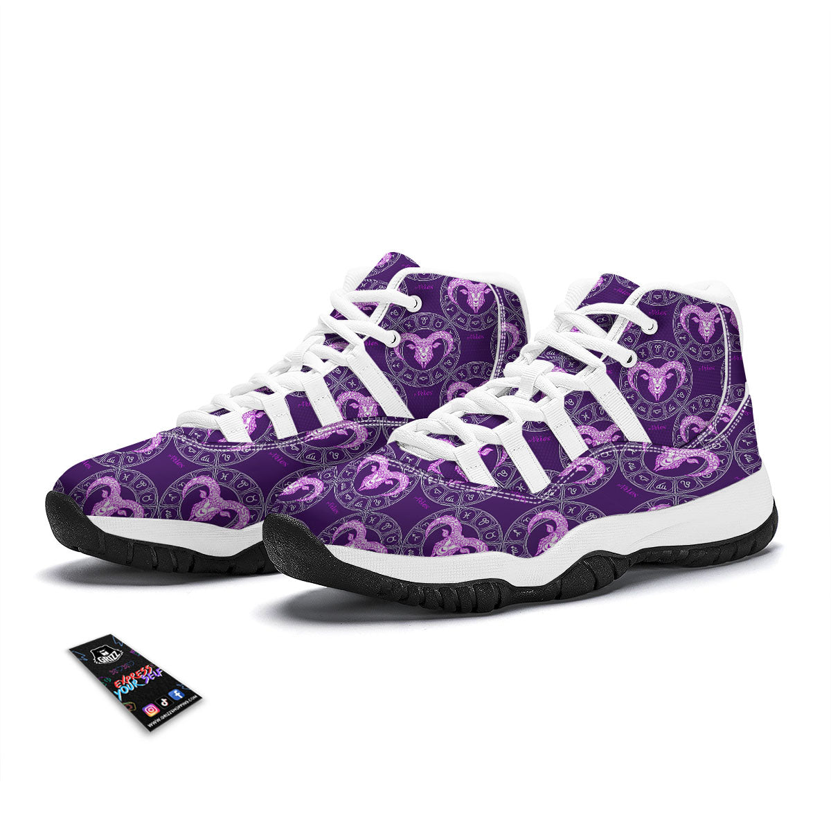 Zodiac Aries Purple Print Pattern White Bball Shoes