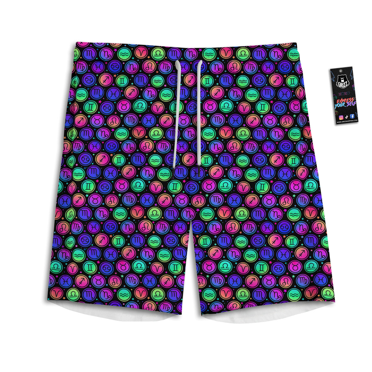 Zodiac Symbols Colorful Print Pattern Men's Athletic Shorts