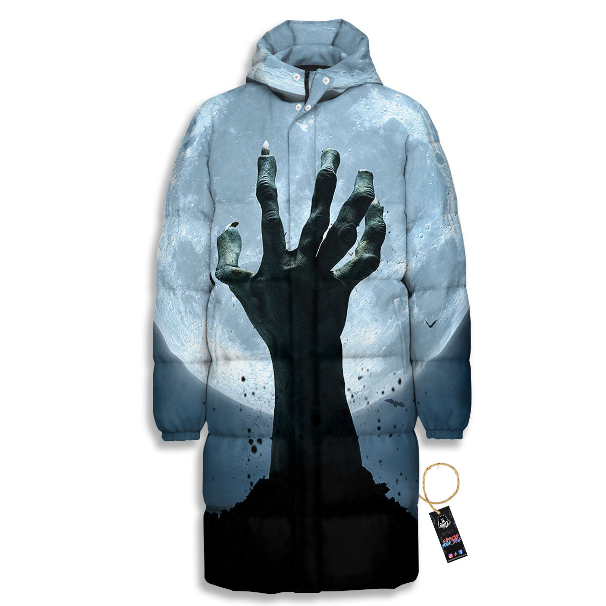 Zombie Hands Scary Print Long Down Jacket