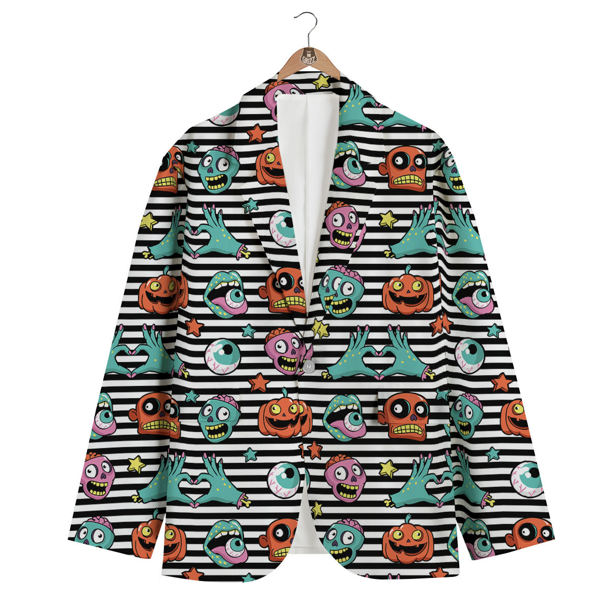 Zombie Striped Halloween Print Pattern Men's Blazer