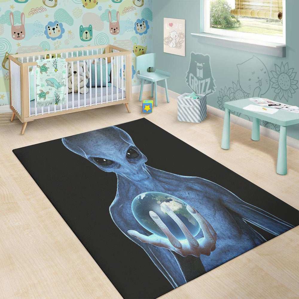 3D Scary Alien Grey Print Floor Mat