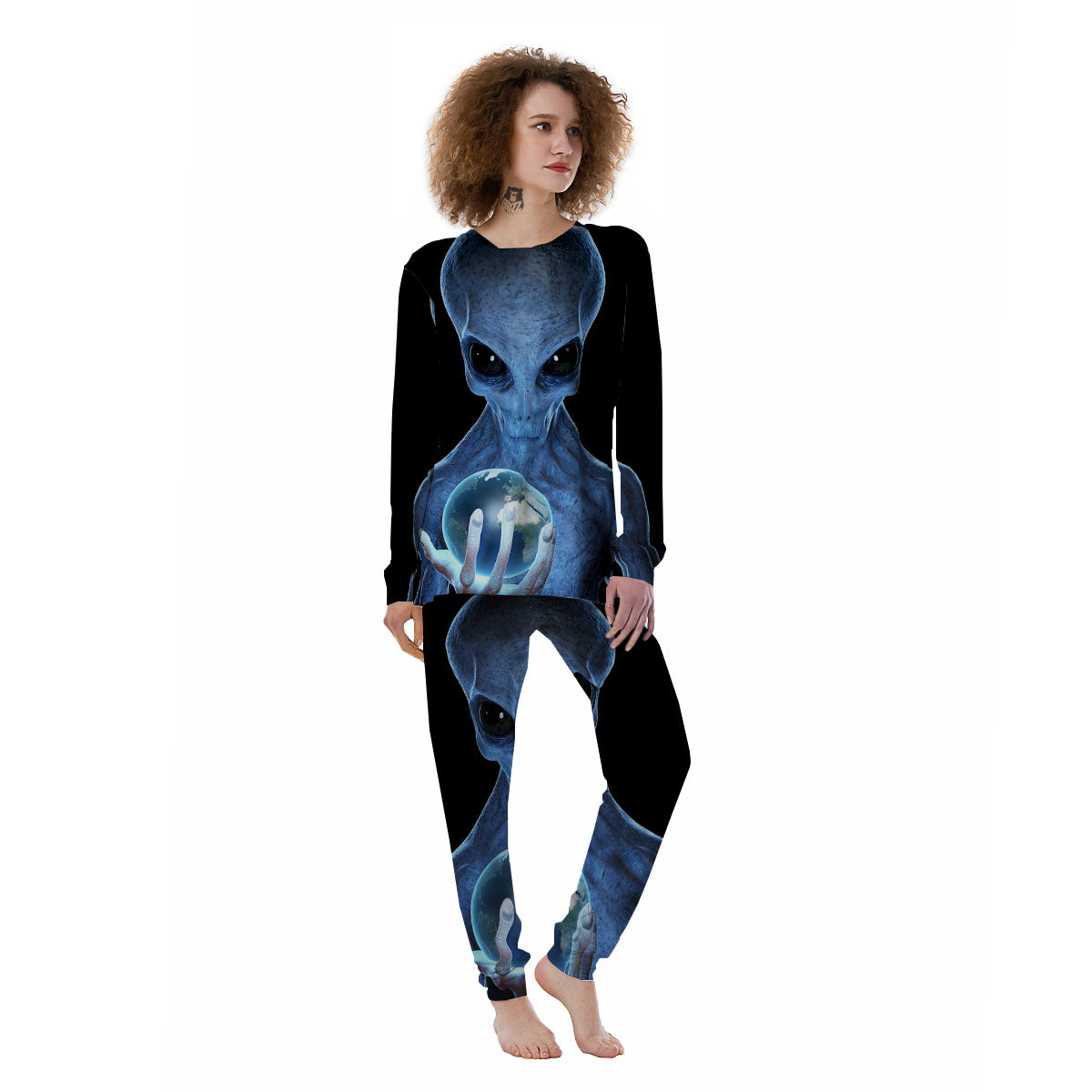 3D Scary Alien Grey Print Women's Pajamas