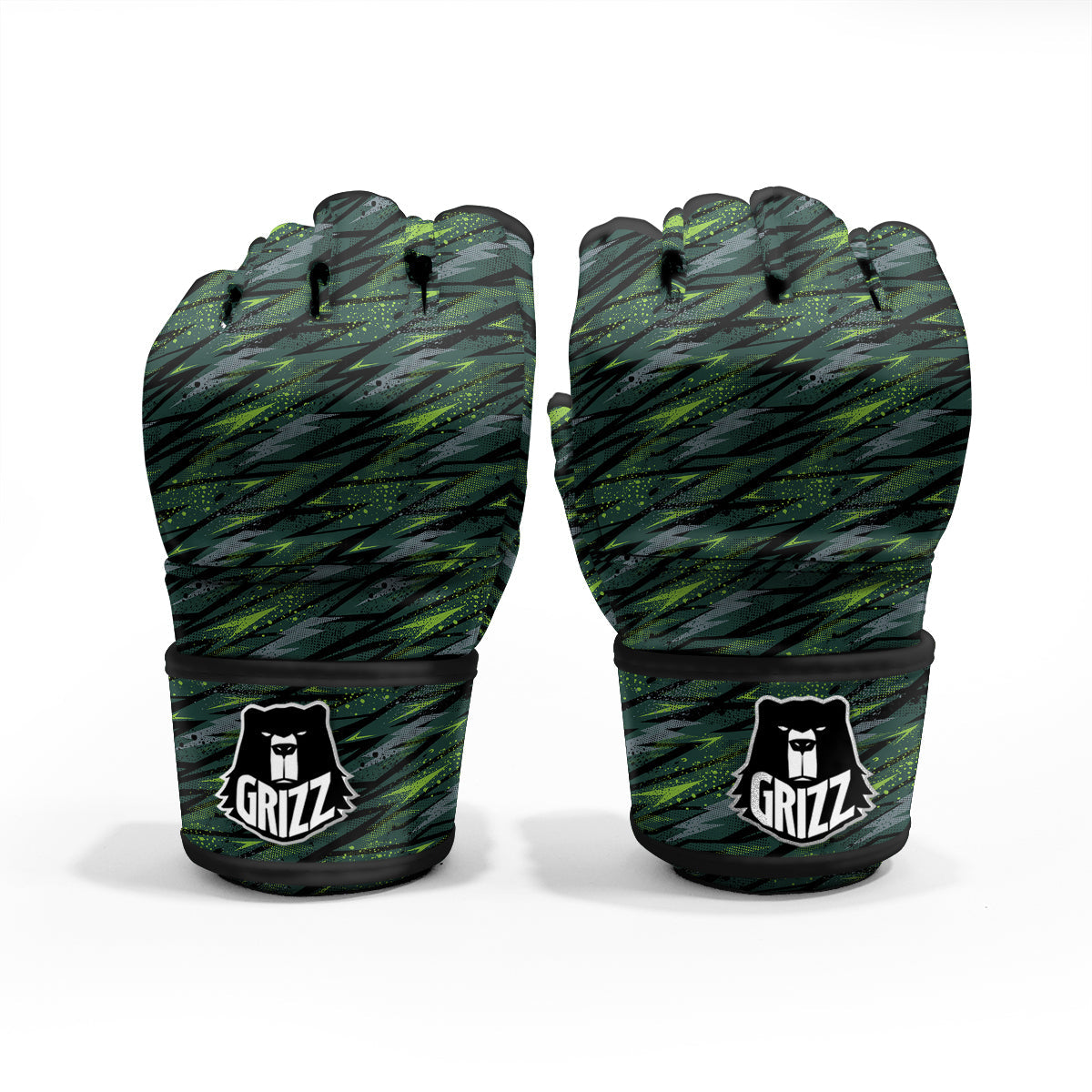 Abstract Green Lightning Print Pattern MMA Gloves