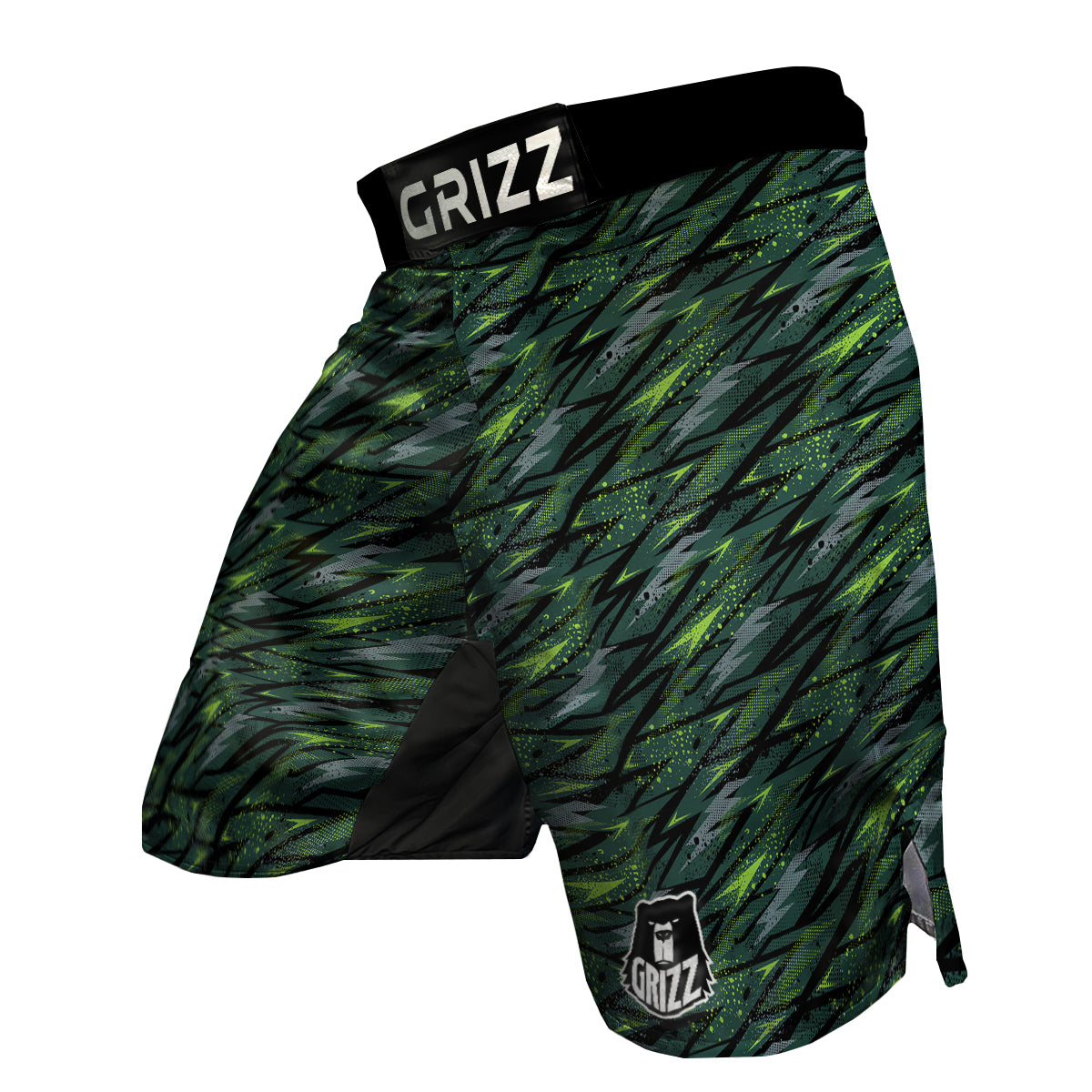 Abstract Green Lightning Print Pattern MMA Shorts