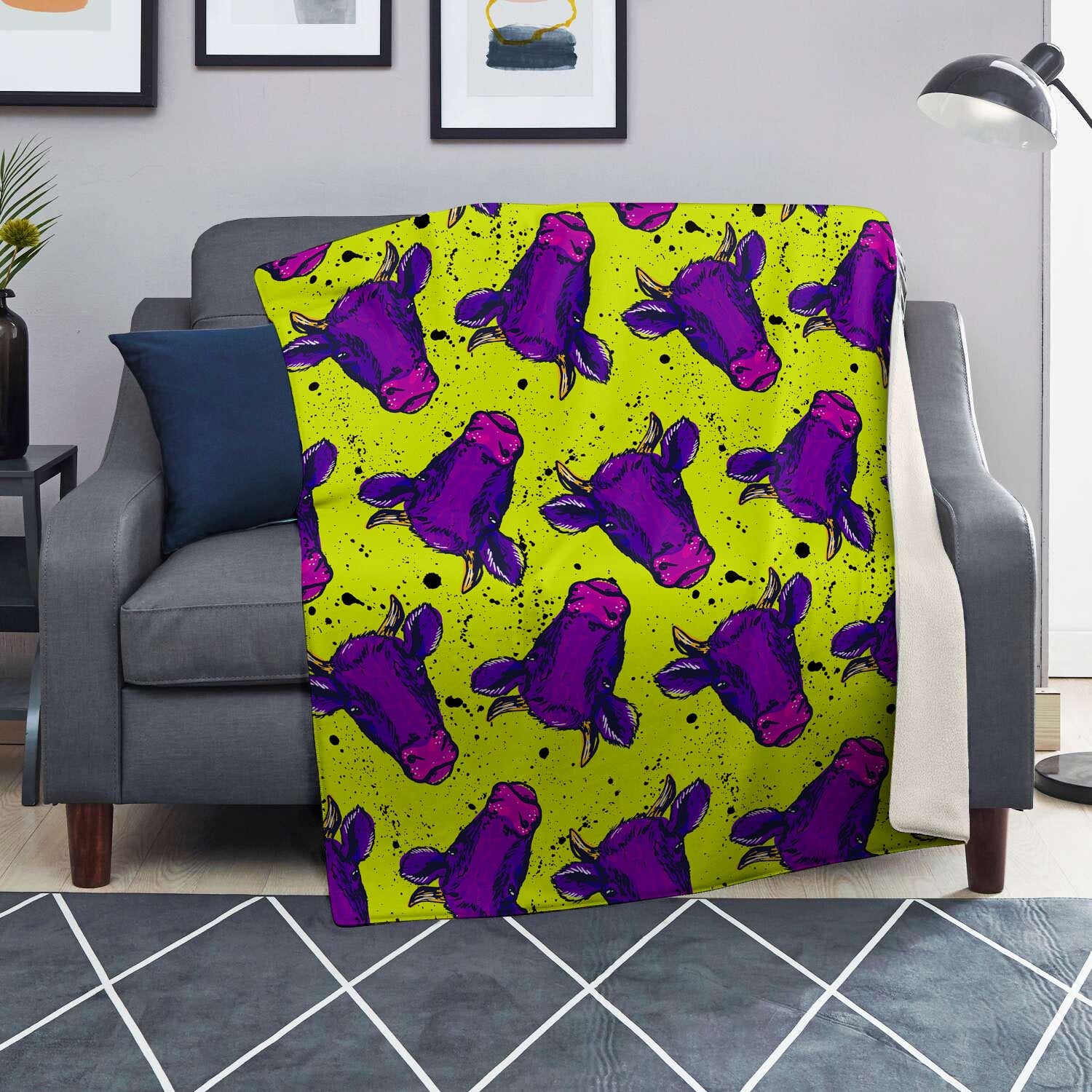 Abstract Neon Cow Print Blanket