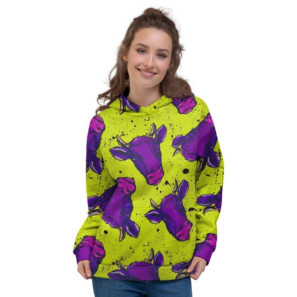 Abstract Neon Cow Print Women's Hoodie