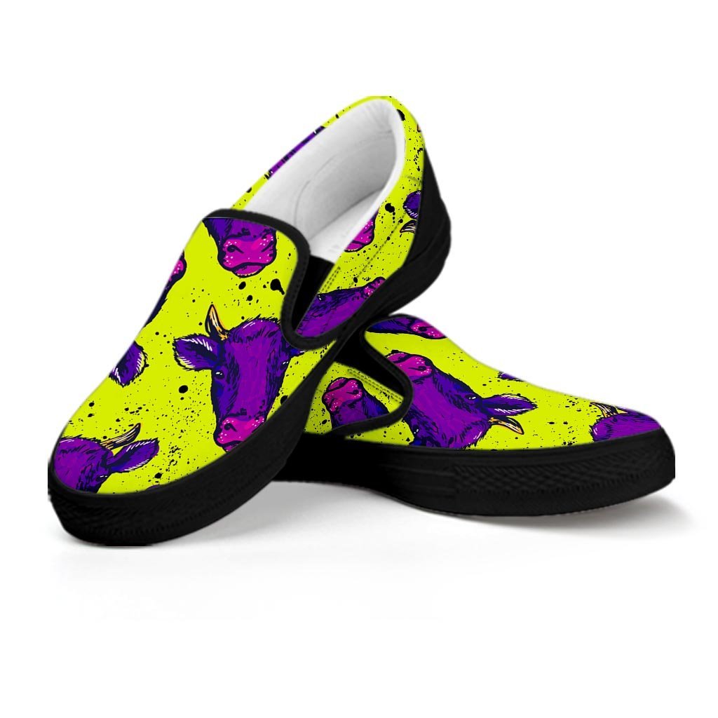 Abstract Neon Cow Print Women's Slip On Sneakers