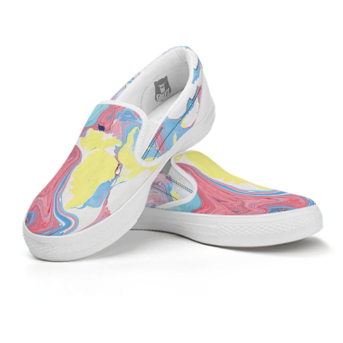 Abstract Pastel Texture Marble Print White Slip On Shoes