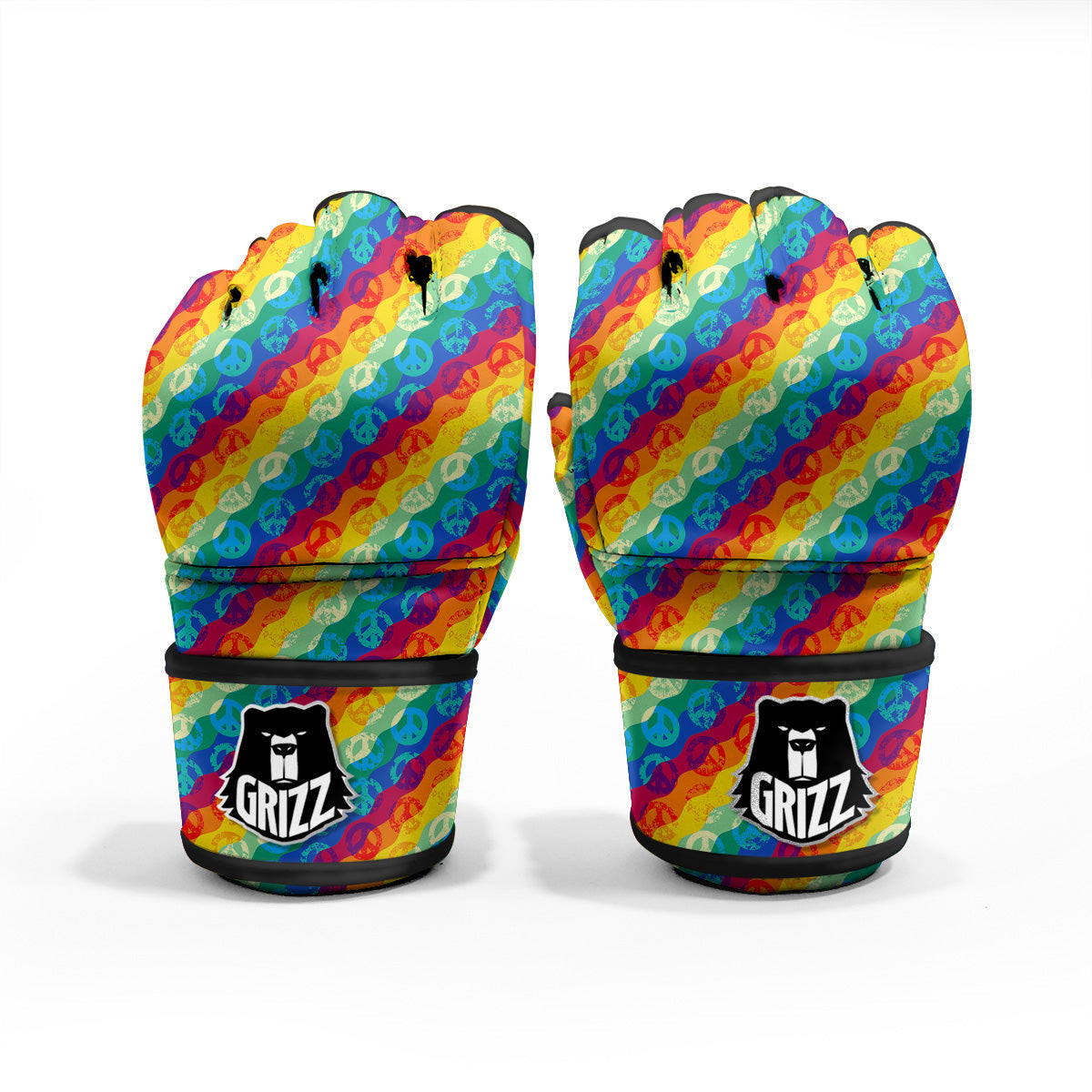 Abstract Rainbow Peace Signs And LGBT Print Pattern MMA Gloves