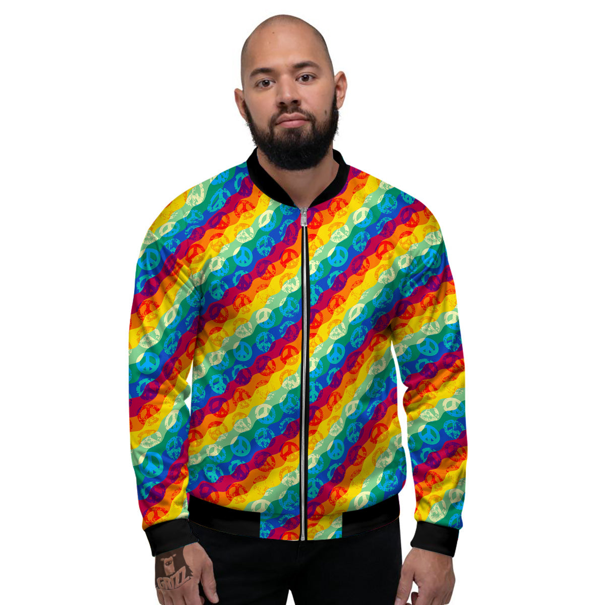 Abstract Rainbow Peace Signs And LGBT Print Pattern Men's Bomber Jacke