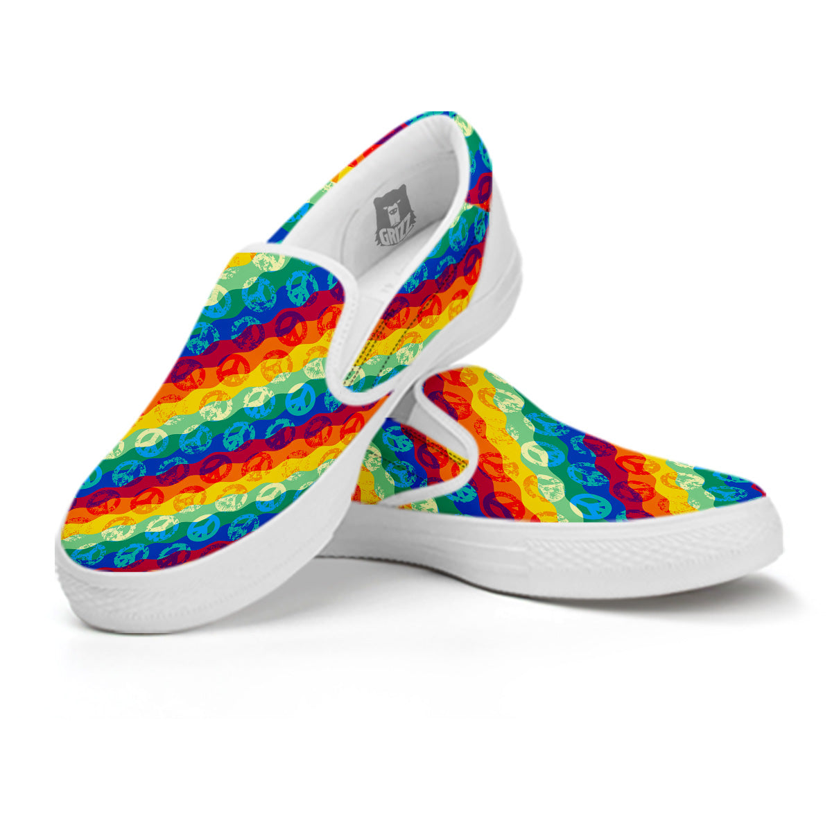 Abstract Rainbow Peace Signs And LGBT Print Pattern White Slip On Shoe