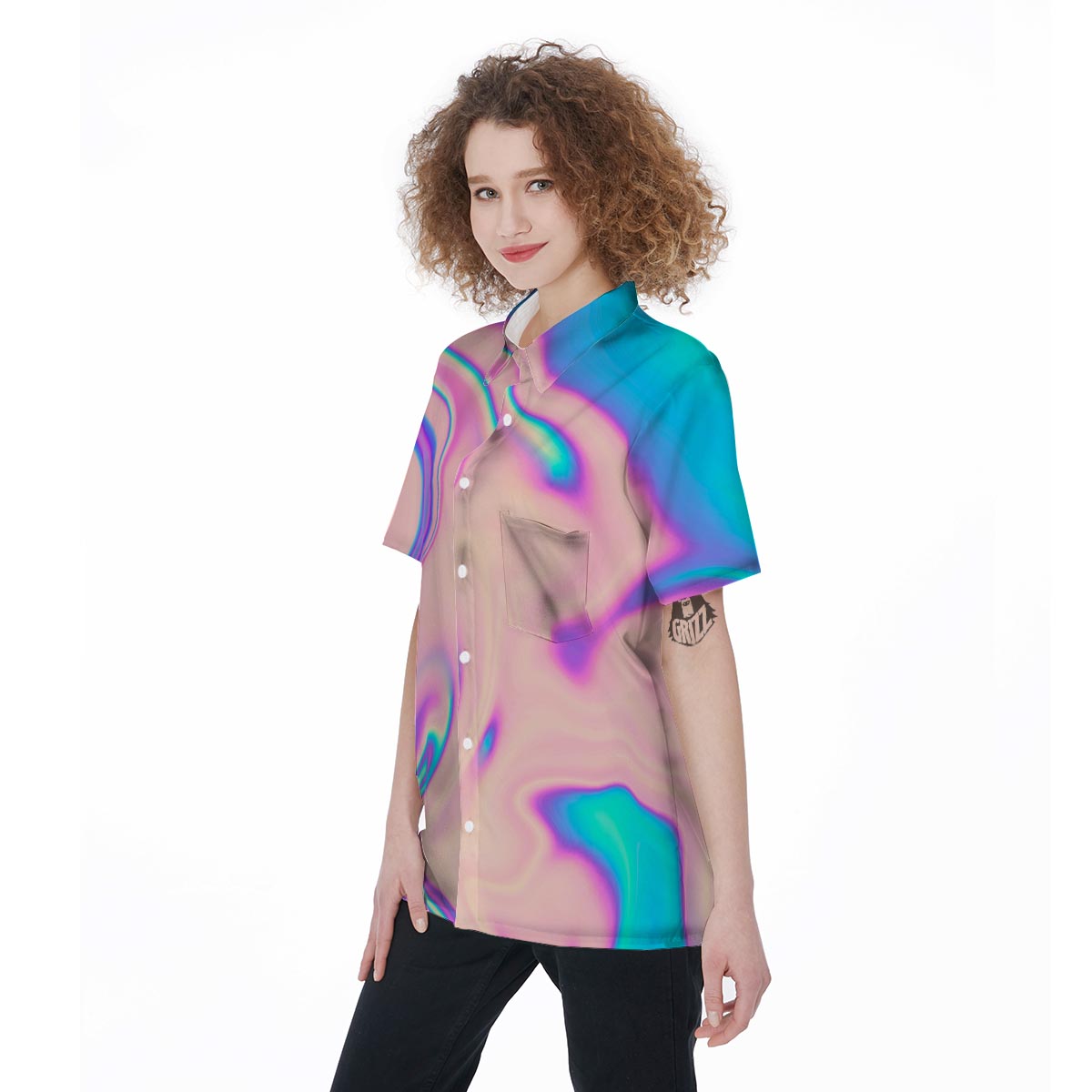 Abstract Trippy Holographic Women's Short Sleeve Shirts