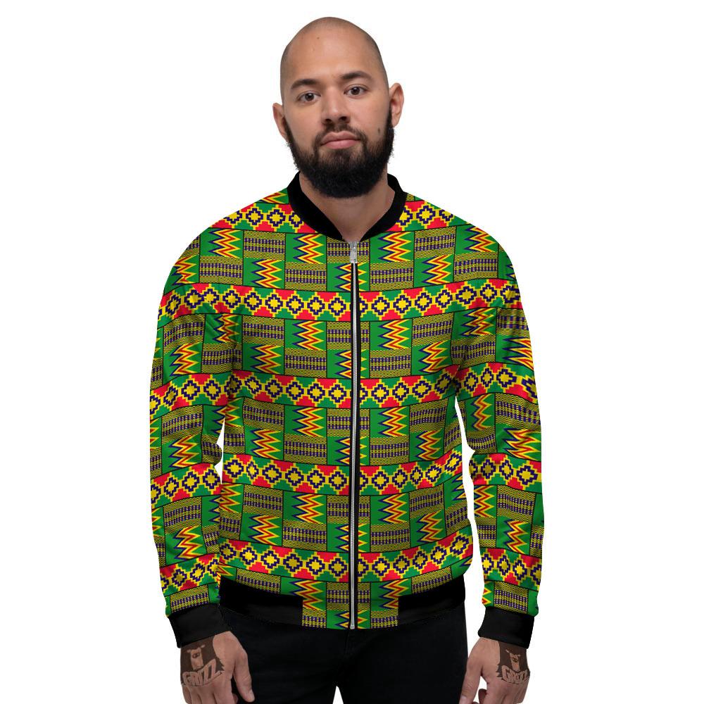 African Kente Print Pattern Men's Bomber Jacket