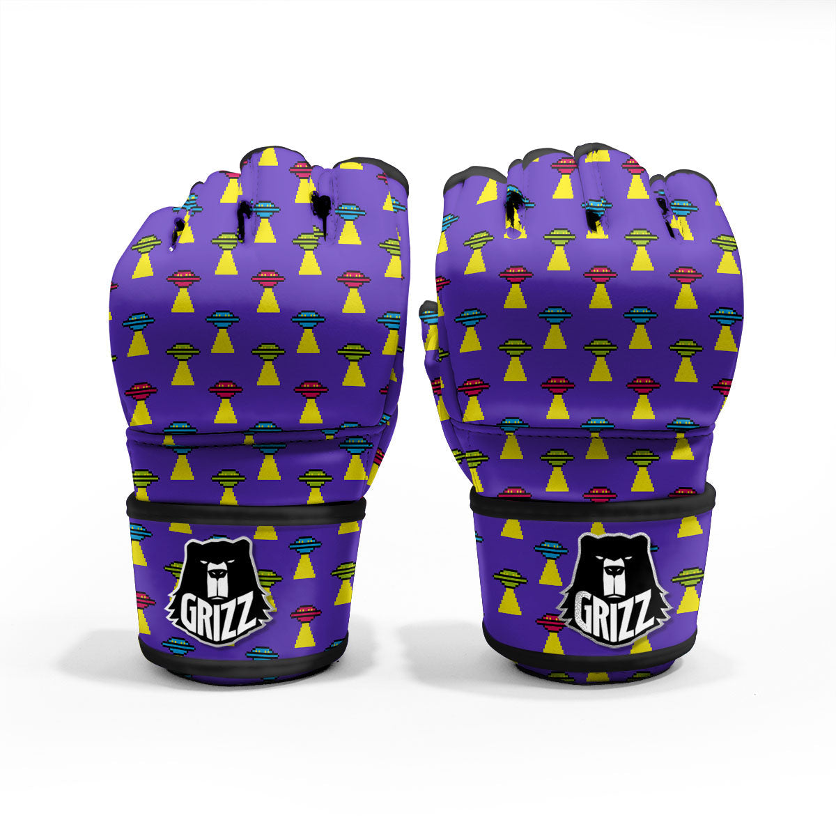 Aliens UFO Pixel Print Pattern MMA Gloves