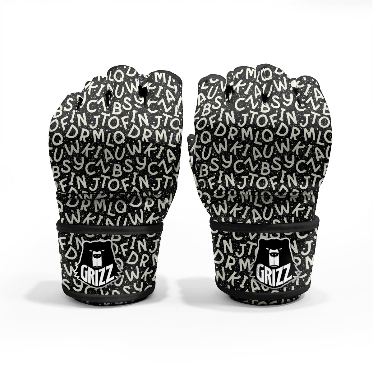 Alphabet Black Print Pattern MMA Gloves