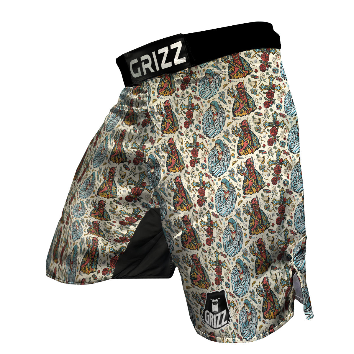 Angel And Demon Old School Tattoo Print Pattern MMA Shorts