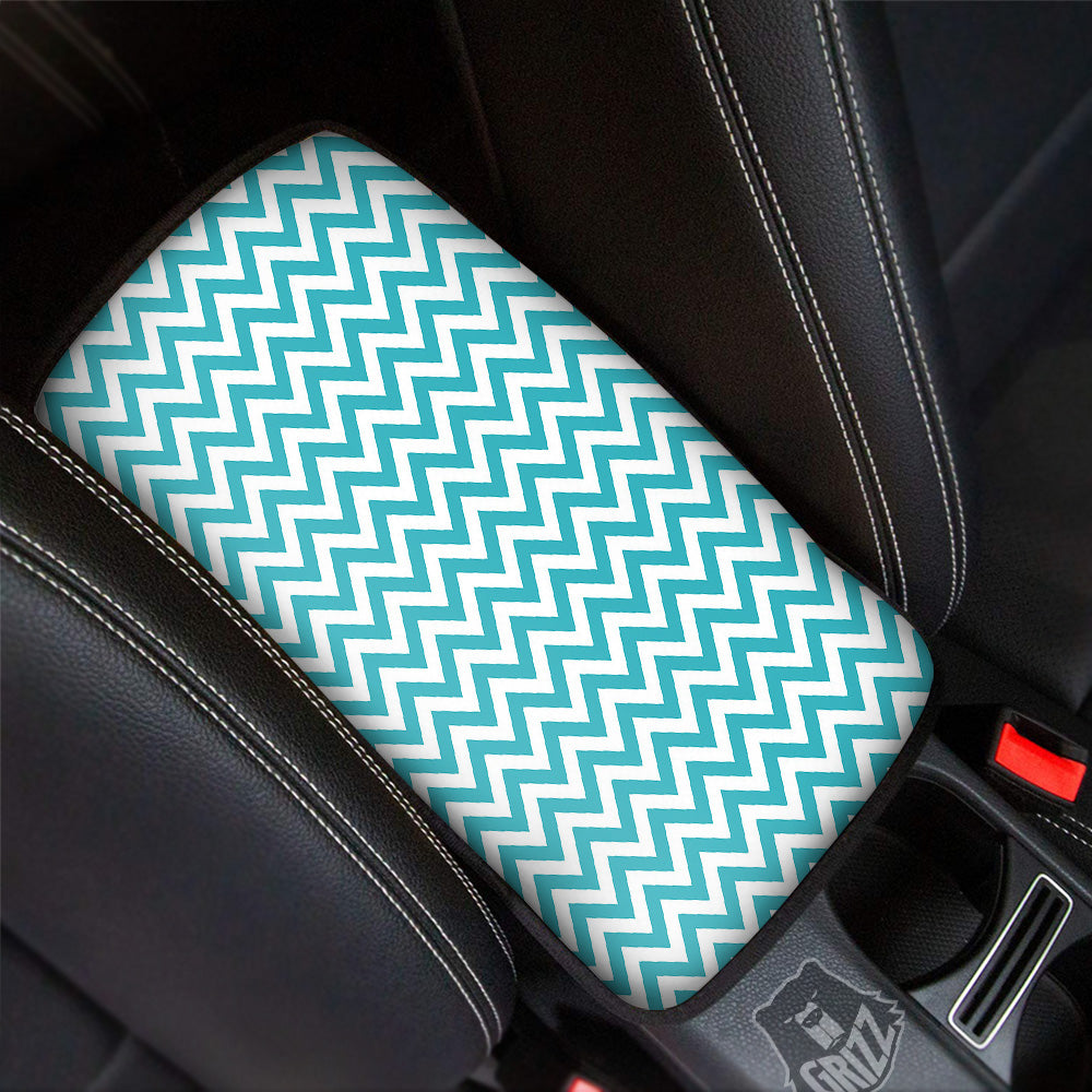 Aqua Zigzag Print Pattern Car Center Console Cover