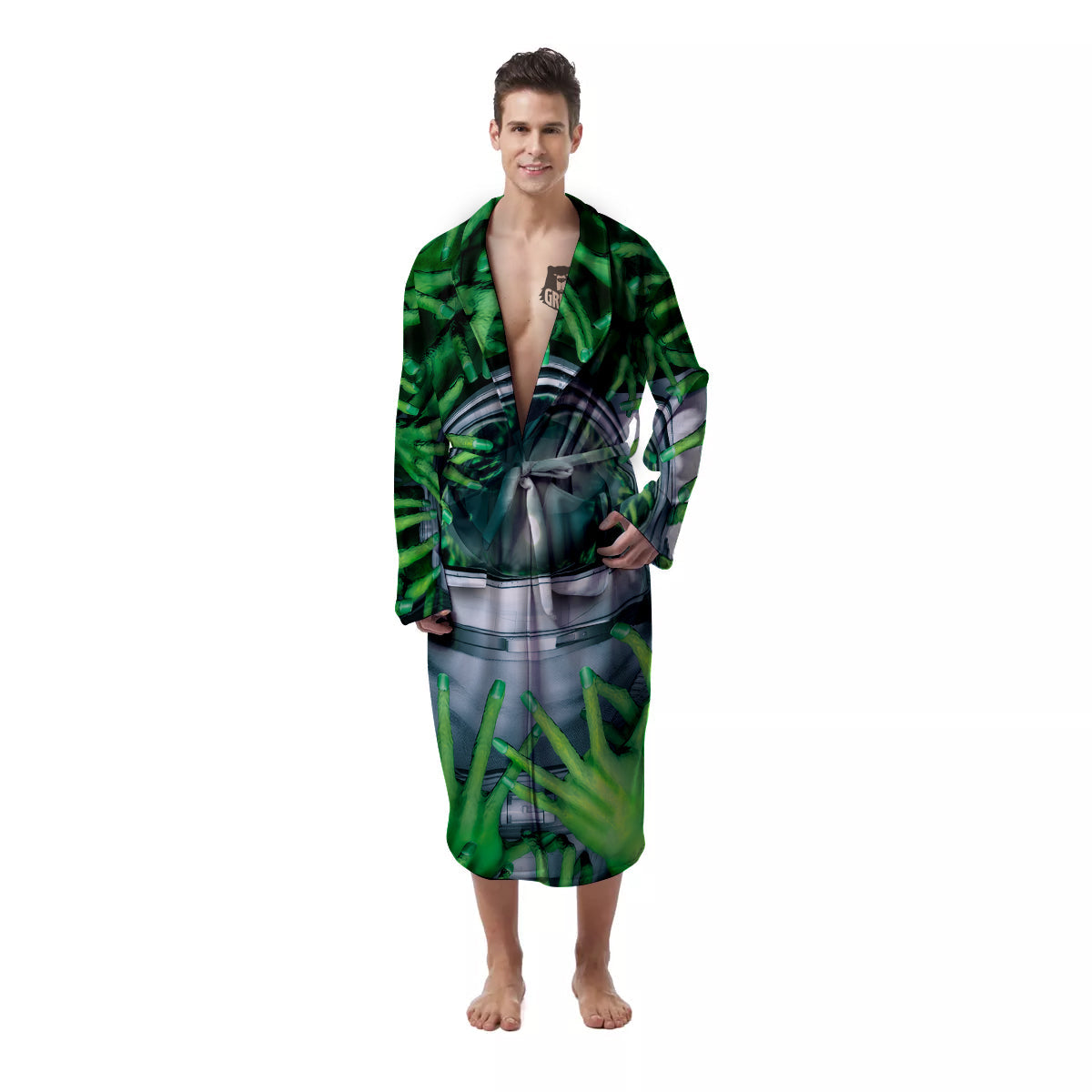 Astronaut And Alien Sci Fi Print Men's Robe