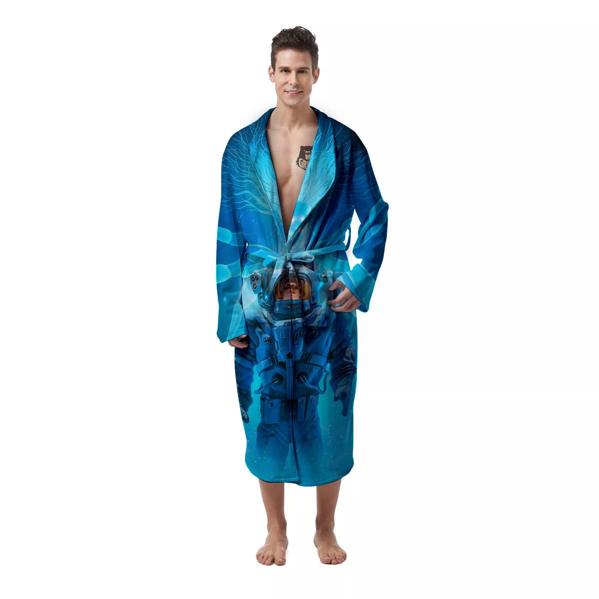 Astronaut And Female Alien Print Men's Robe