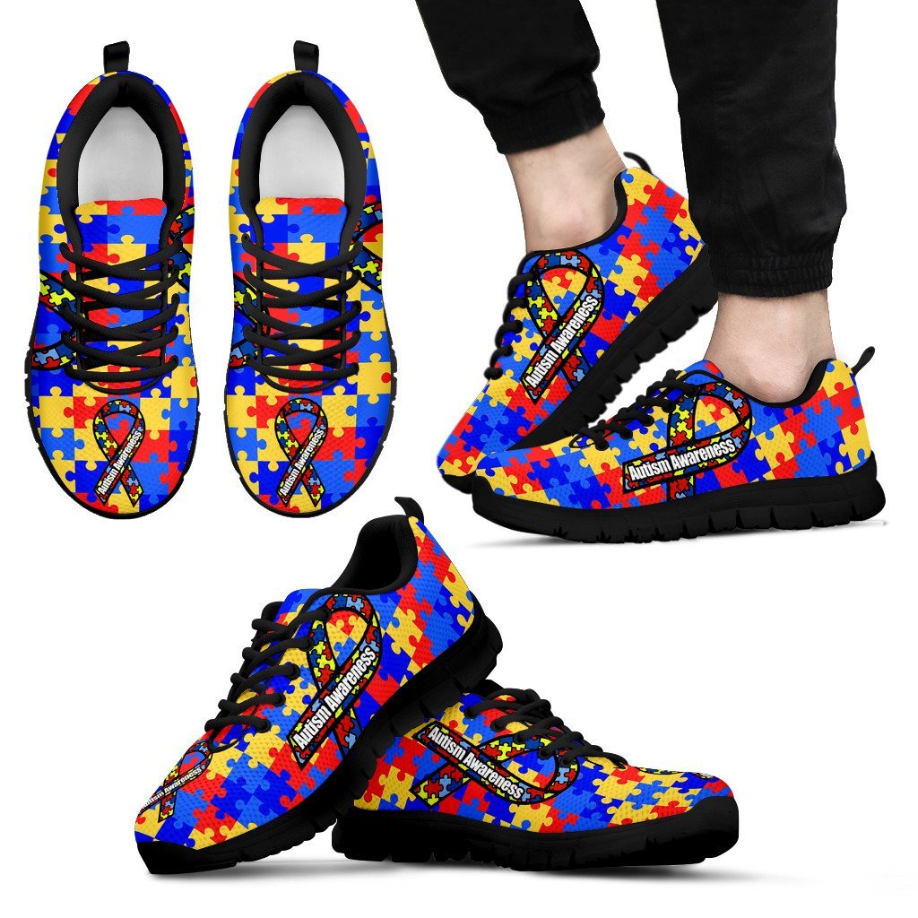 Autism Awareness Black Sneakers for Women and Men