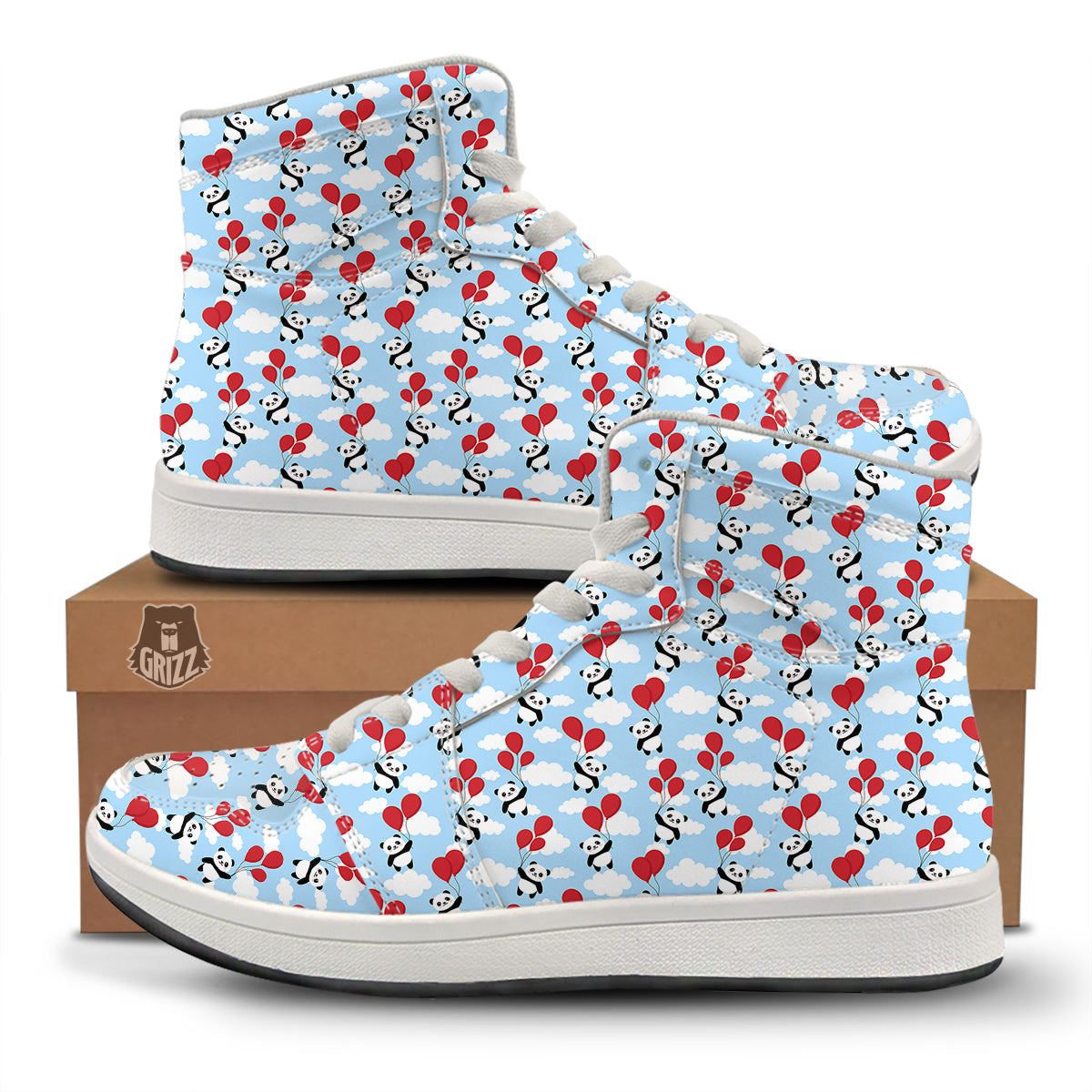 Balloon And Cute Panda Print Pattern High Top Sneakers