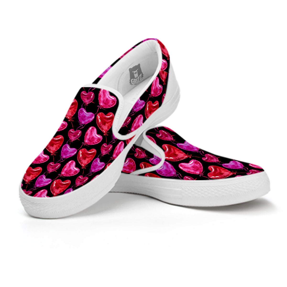 Balloon Red Heart Print Pattern White Slip On Shoes