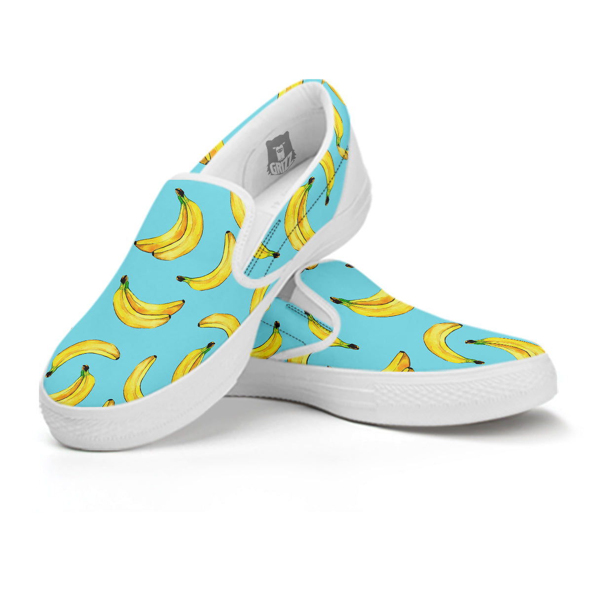 Banana Watercolor Print Pattern White Slip On Shoes