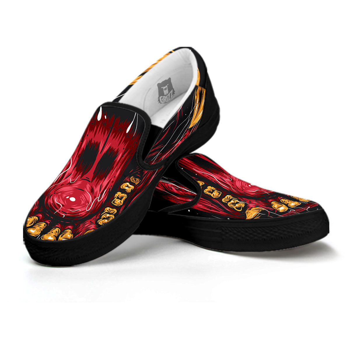 Beast Mouth Open Print Black Slip On Shoes