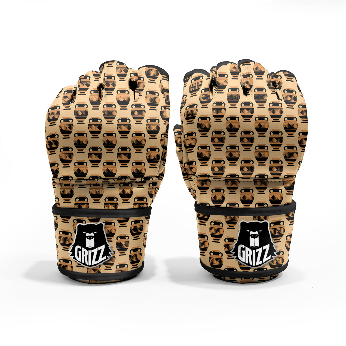 Beige Amphora Greek Print Pattern MMA Gloves