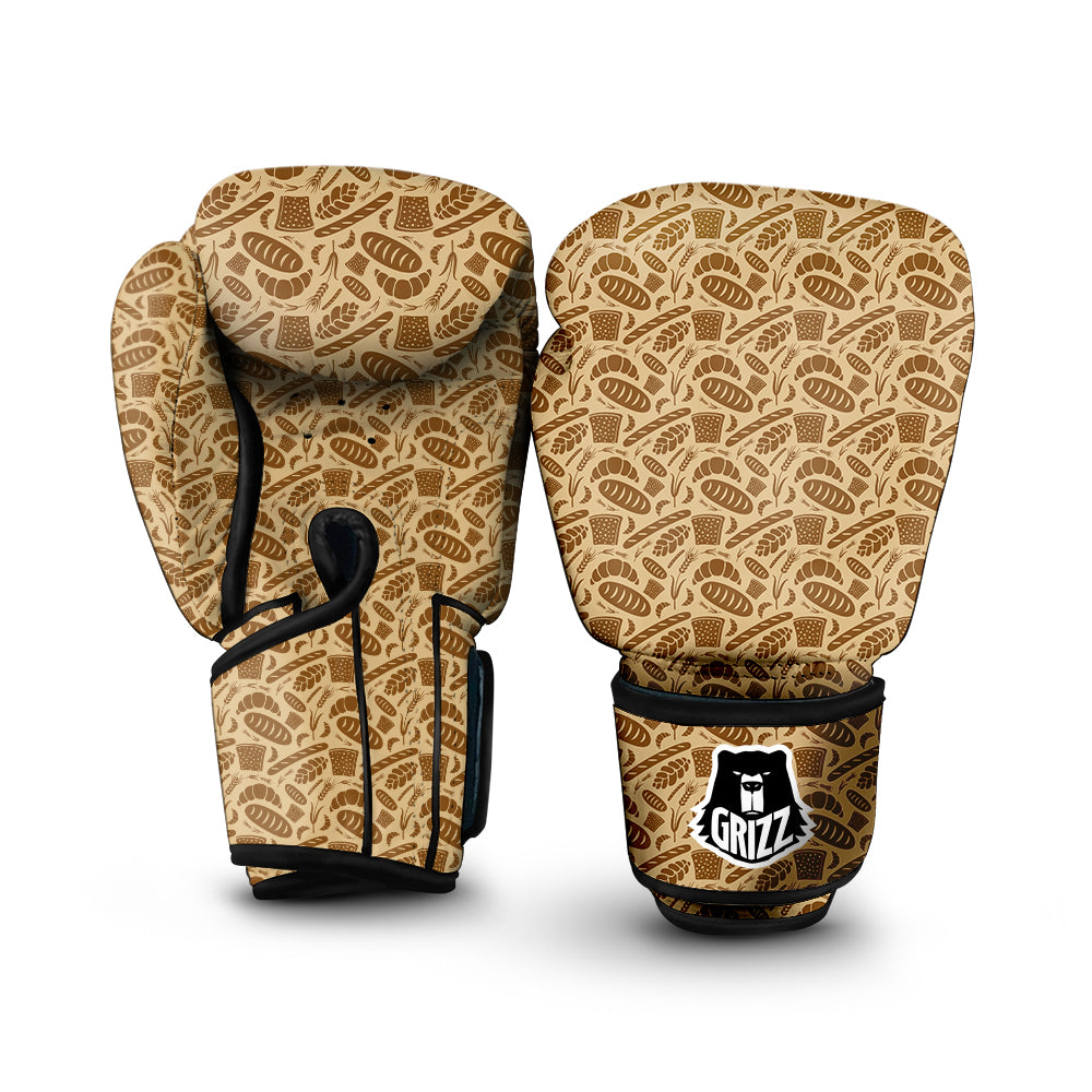 Beige Brown Bakery Print Pattern Boxing Gloves