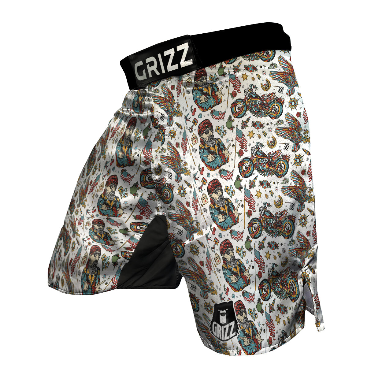 Bikers Old School Tattoo Print Pattern MMA Shorts