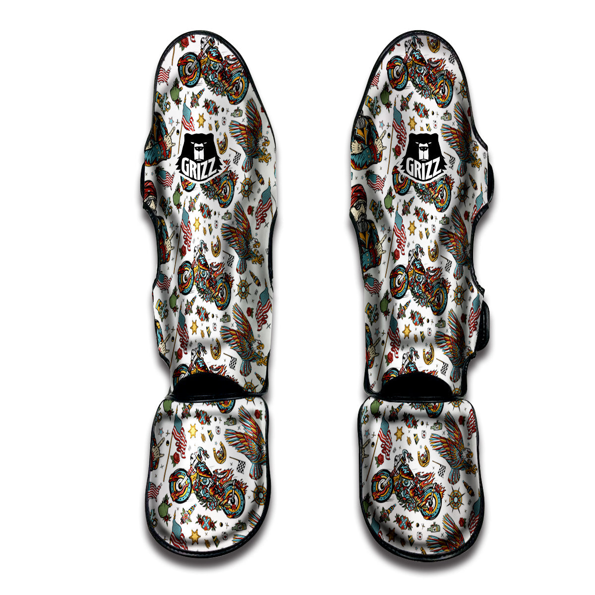 Bikers Old School Tattoo Print Pattern Muay Thai Shin Guards