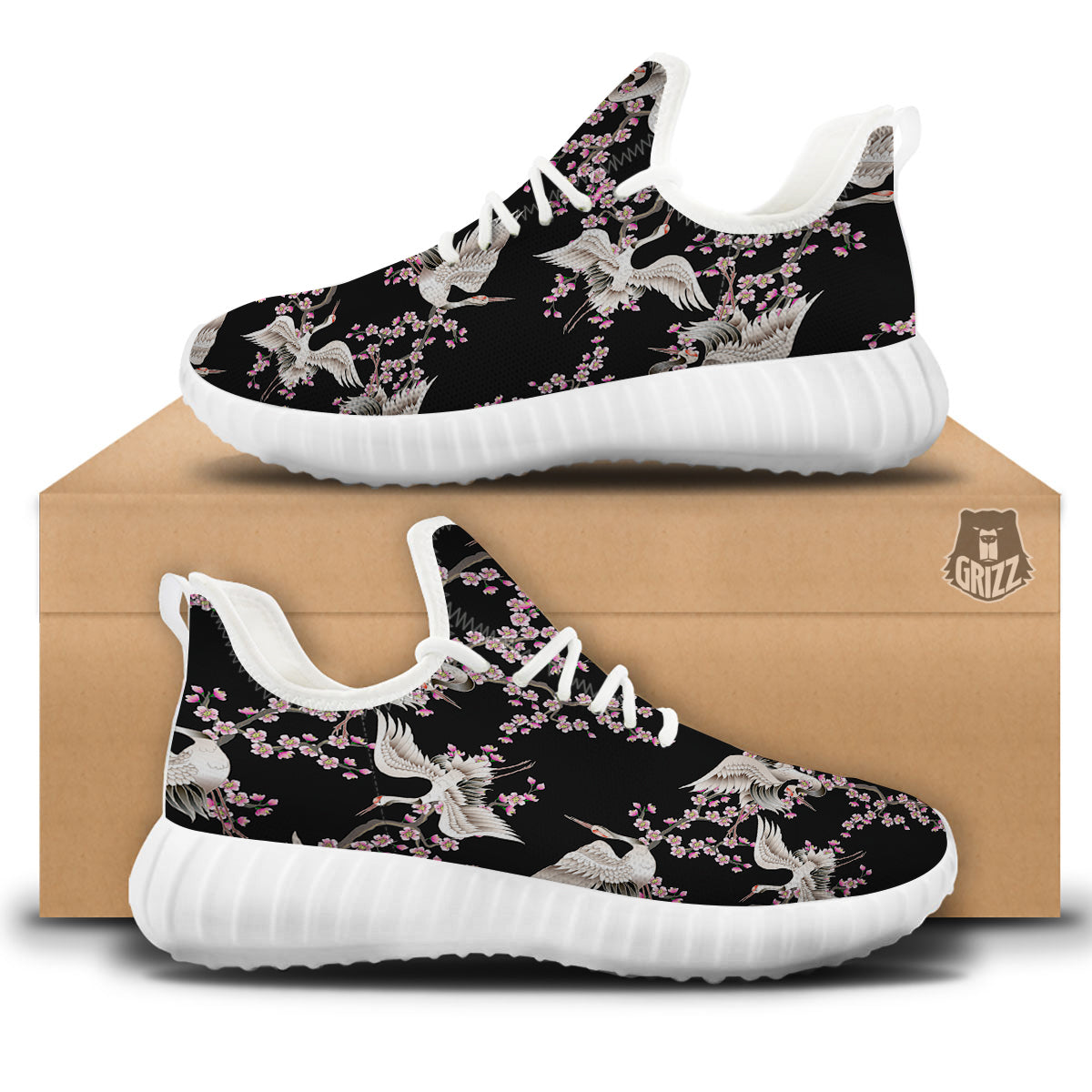 Bird Crane Watercolor Print Pattern White Walking Shoes