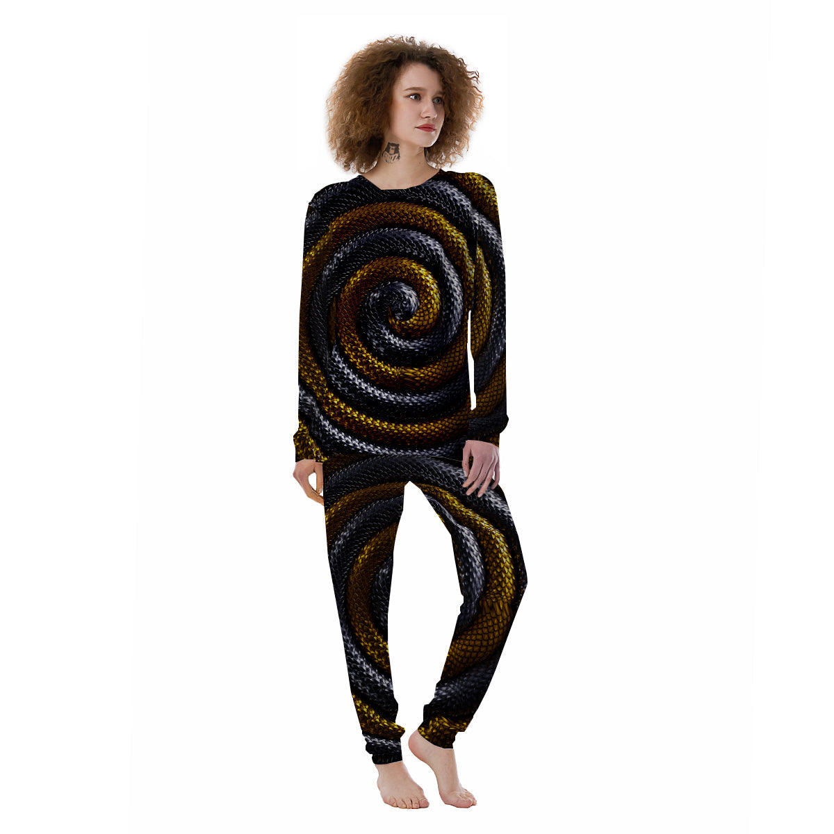 Black And Gold Twisted Snakes Print Women's Pajamas – Grizzshopping