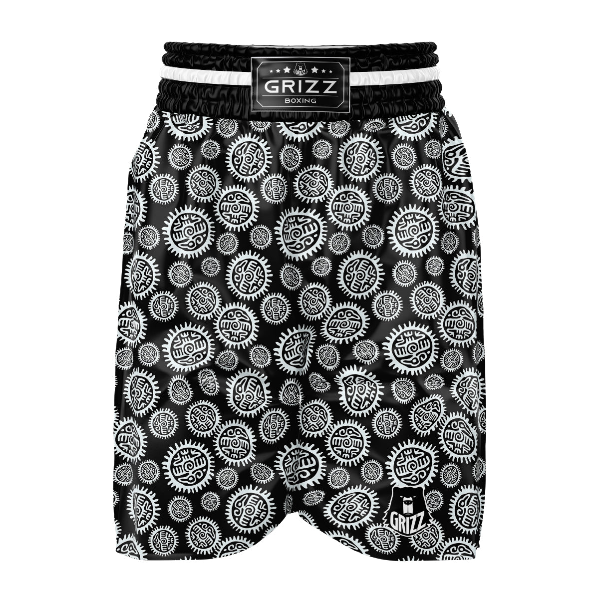 Black And White Aztec Mayan Eagle Print Pattern Boxing Shorts