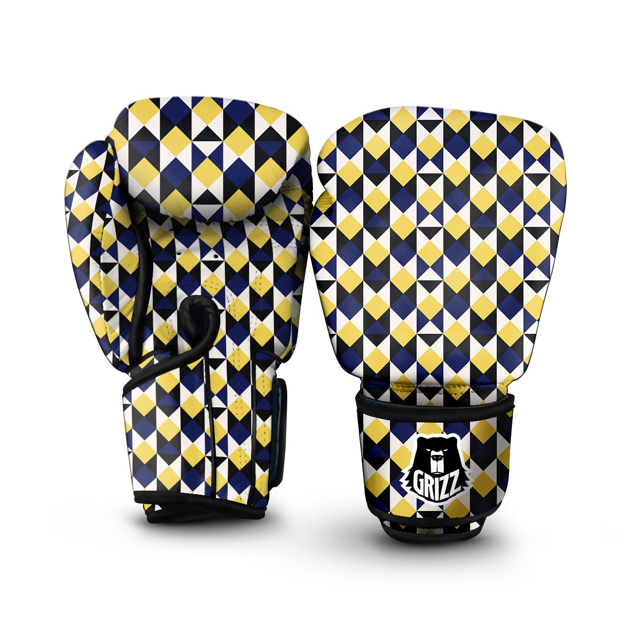 Black Argyle And Blue Yellow Print Pattern Boxing Gloves