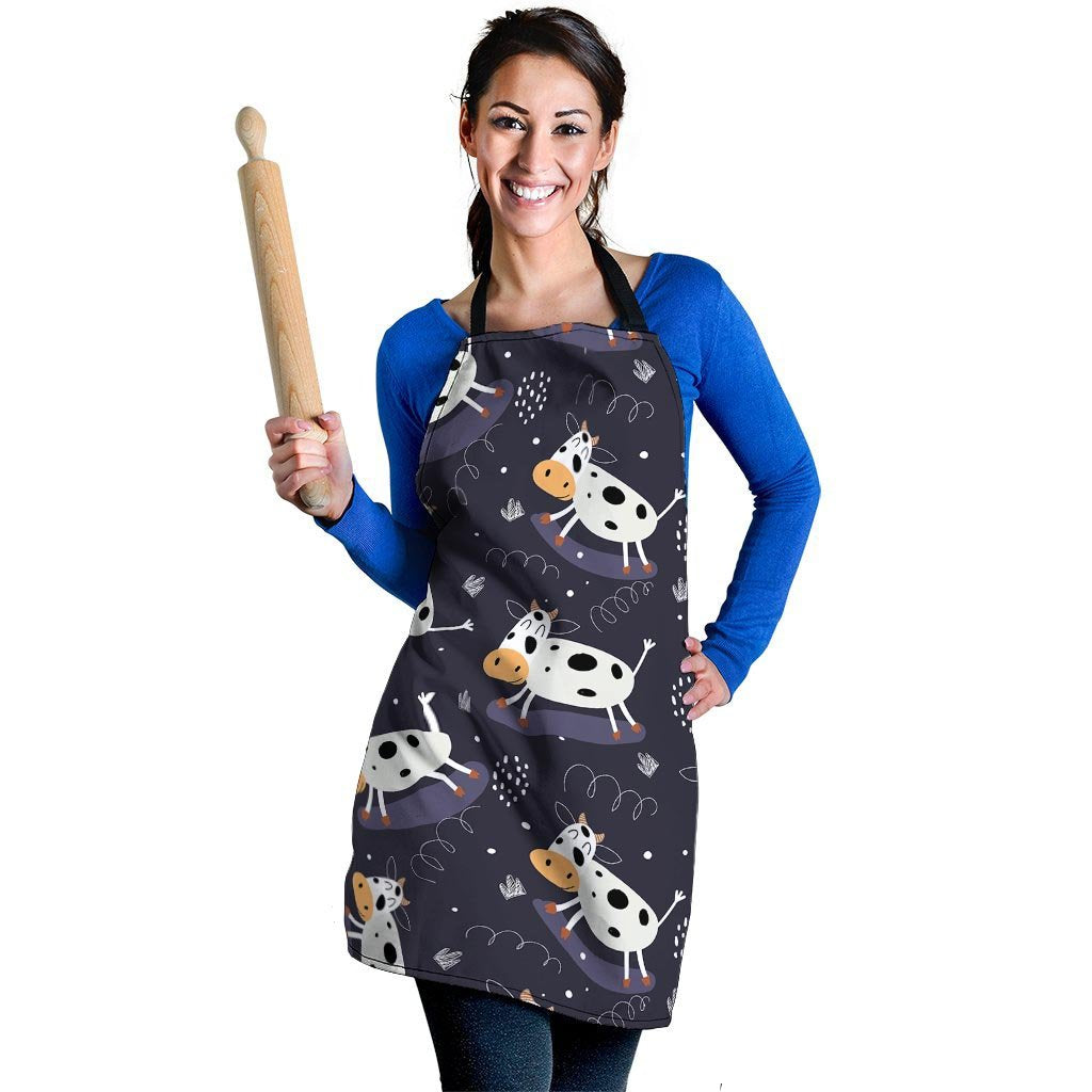 Black Cartoon Cow Print Women's Apron