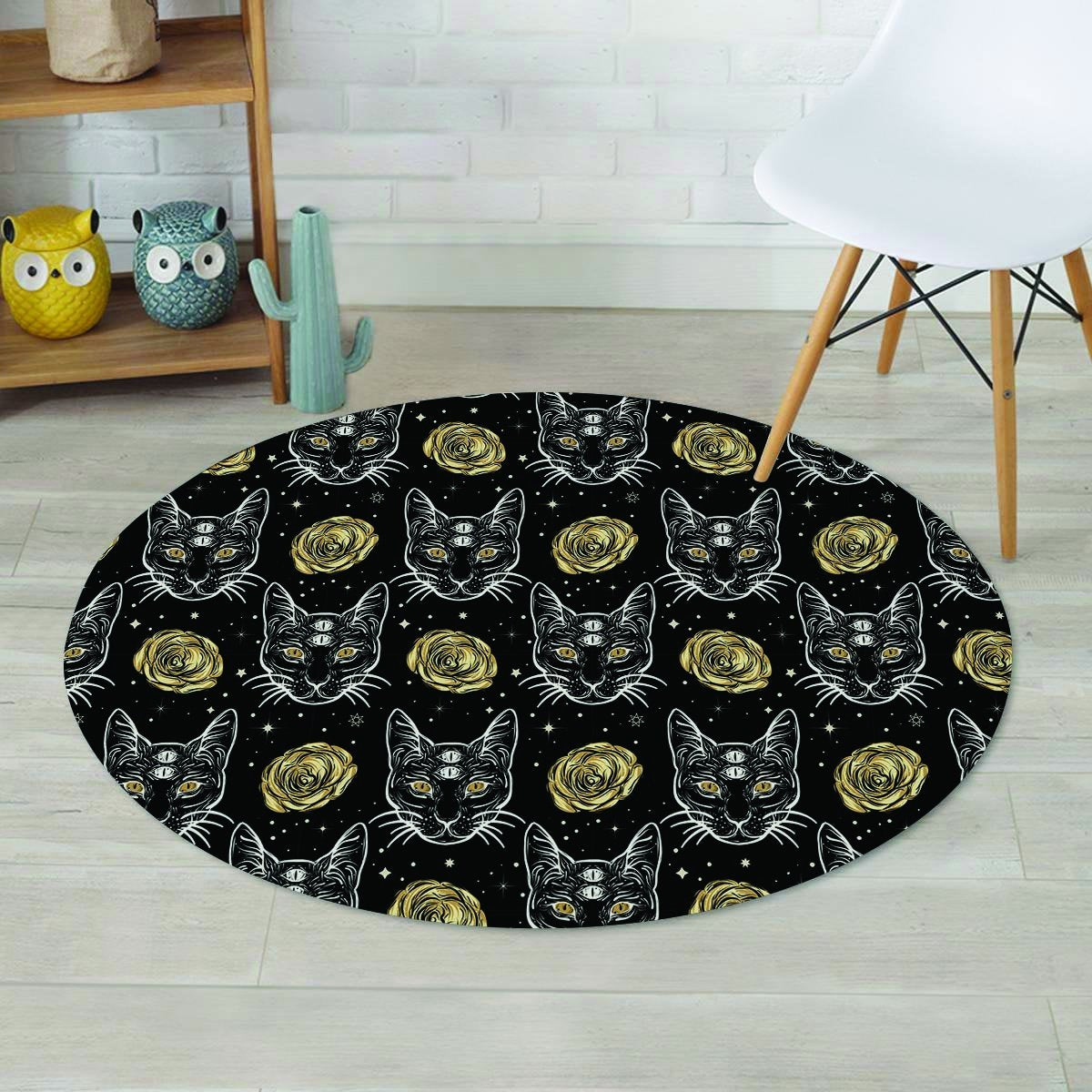 Black Cat Gothic Witch Round Rug