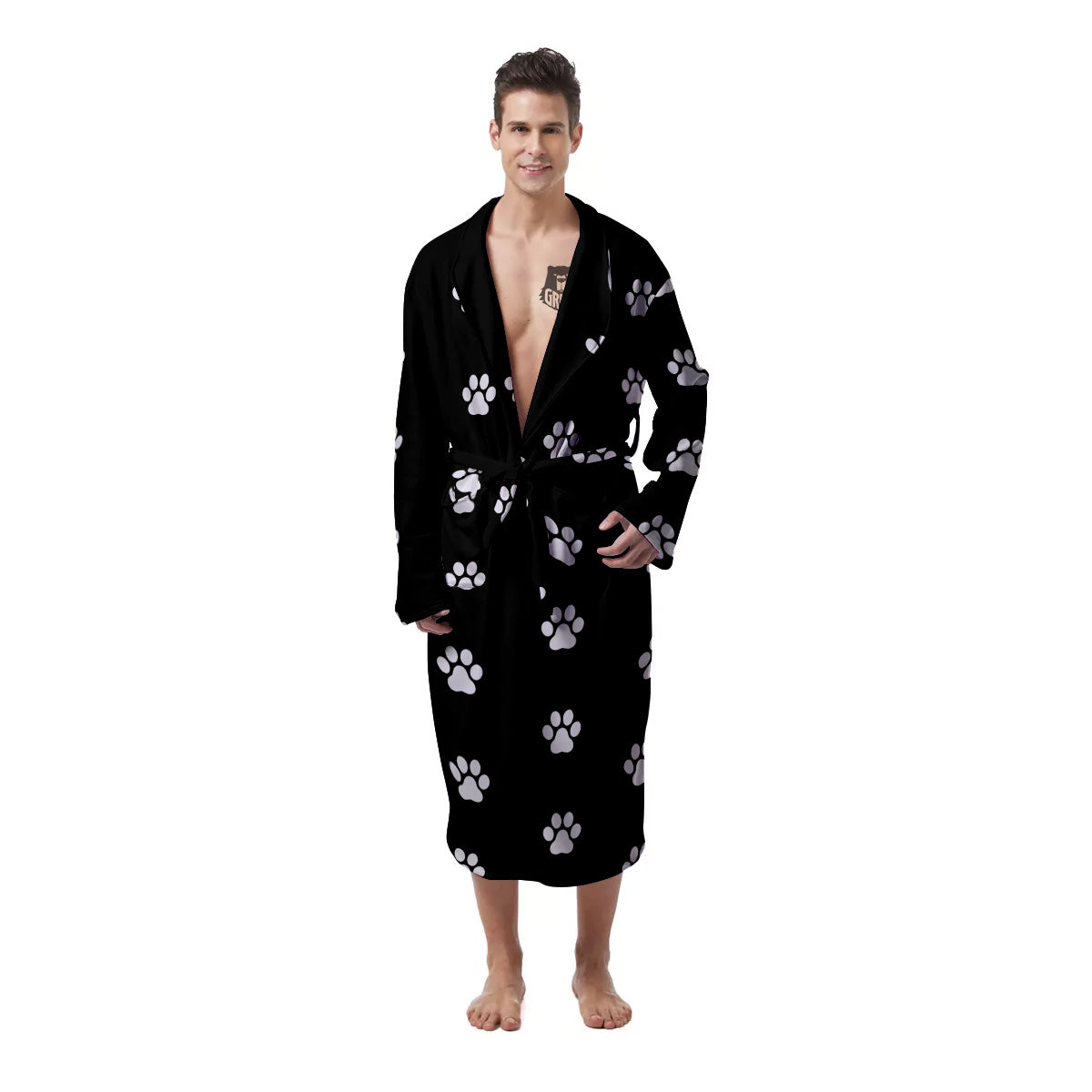 Black Paw Print Men's Robe