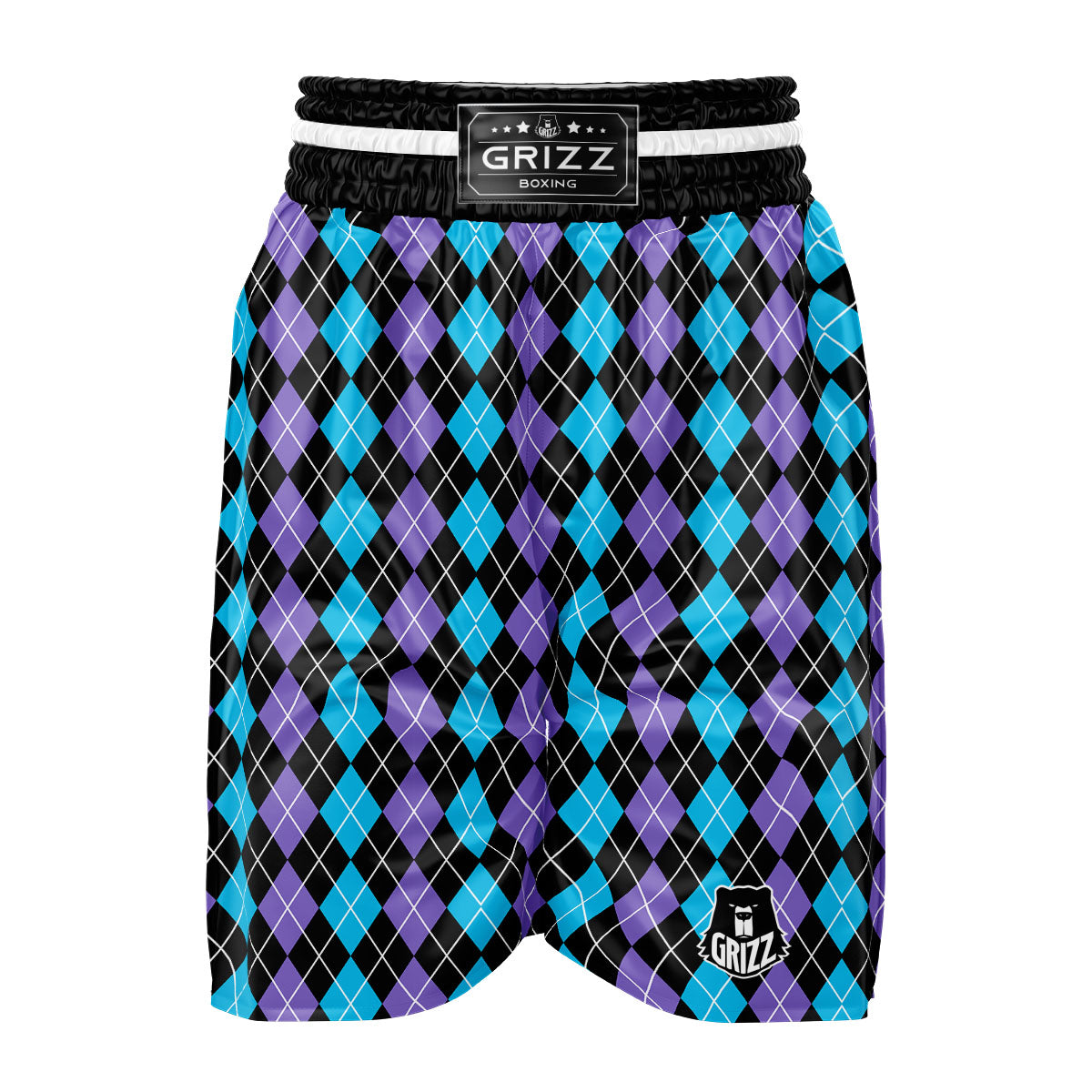 Black Purple And Blue Argyle Print Pattern Boxing Shorts