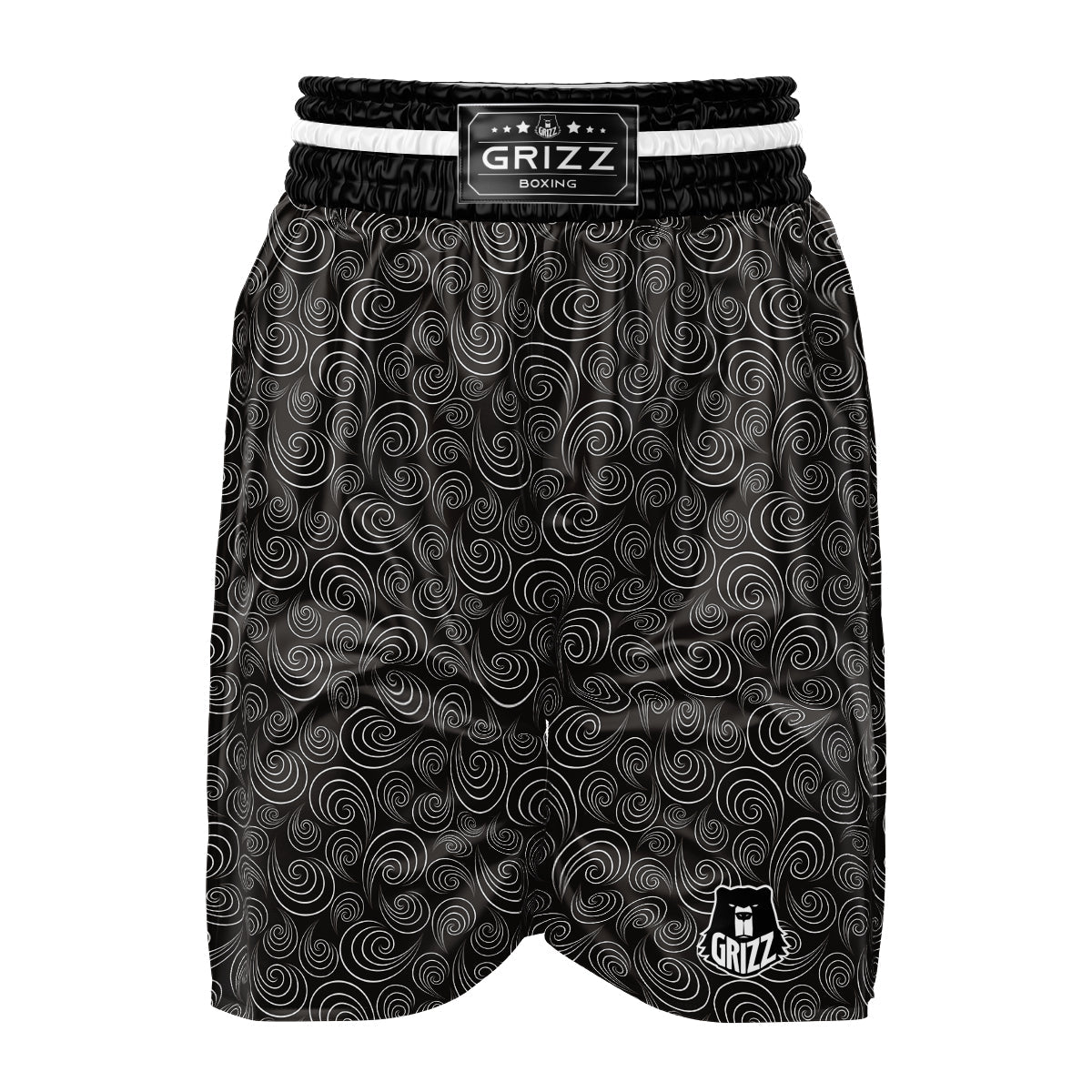 Black Spiral Wave Print Pattern Boxing Shorts