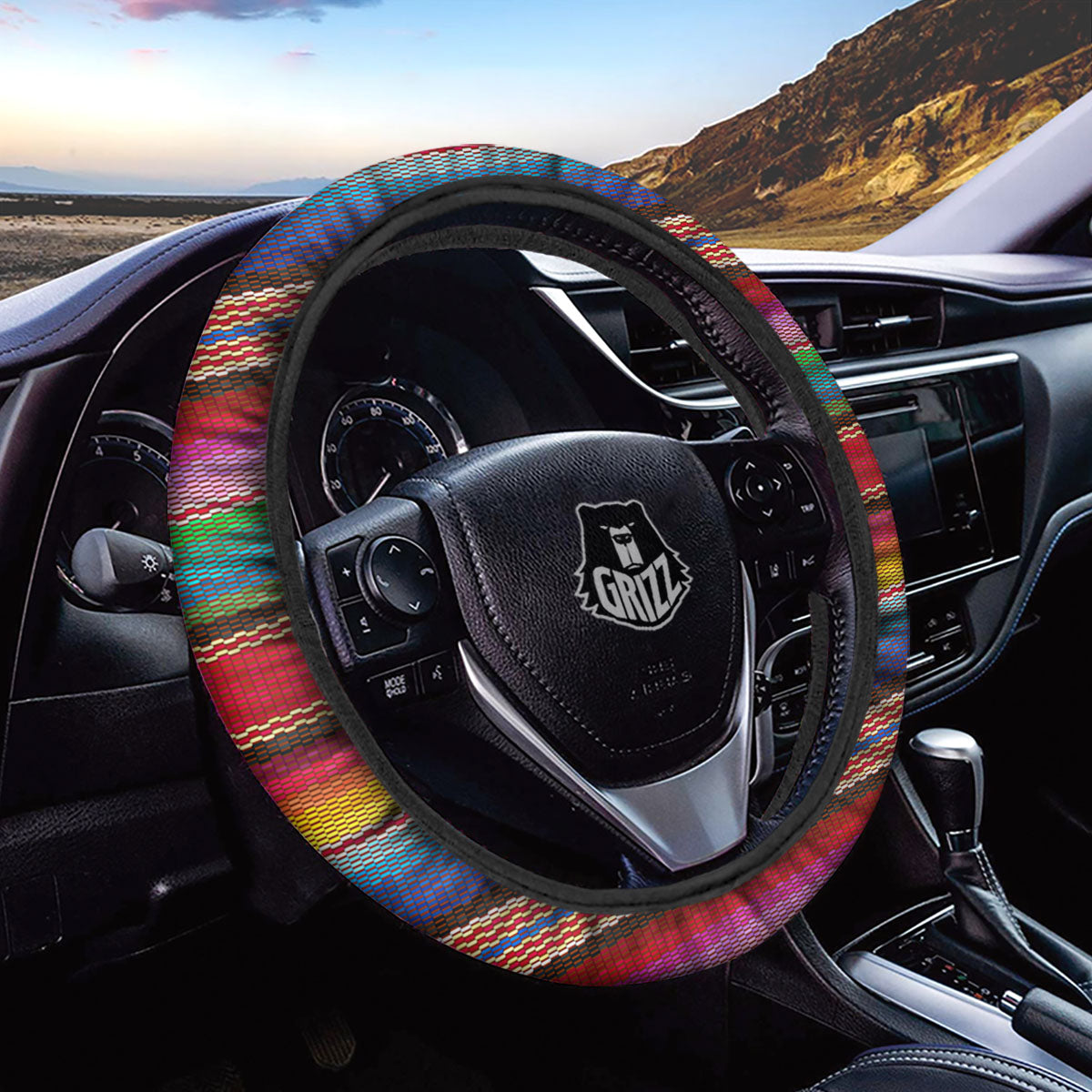 Blanket Mexican Colorful Print Pattern Car Steering Wheel Cover