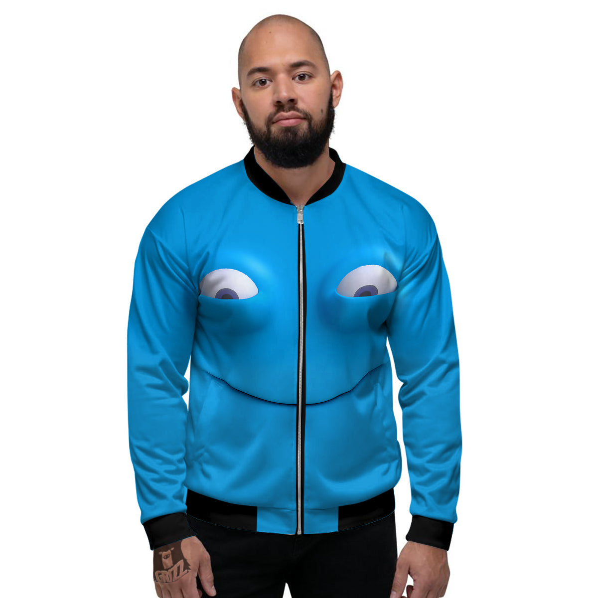 Blue Face Cartoon Emoticon Character Print Men's Bomber Jacket