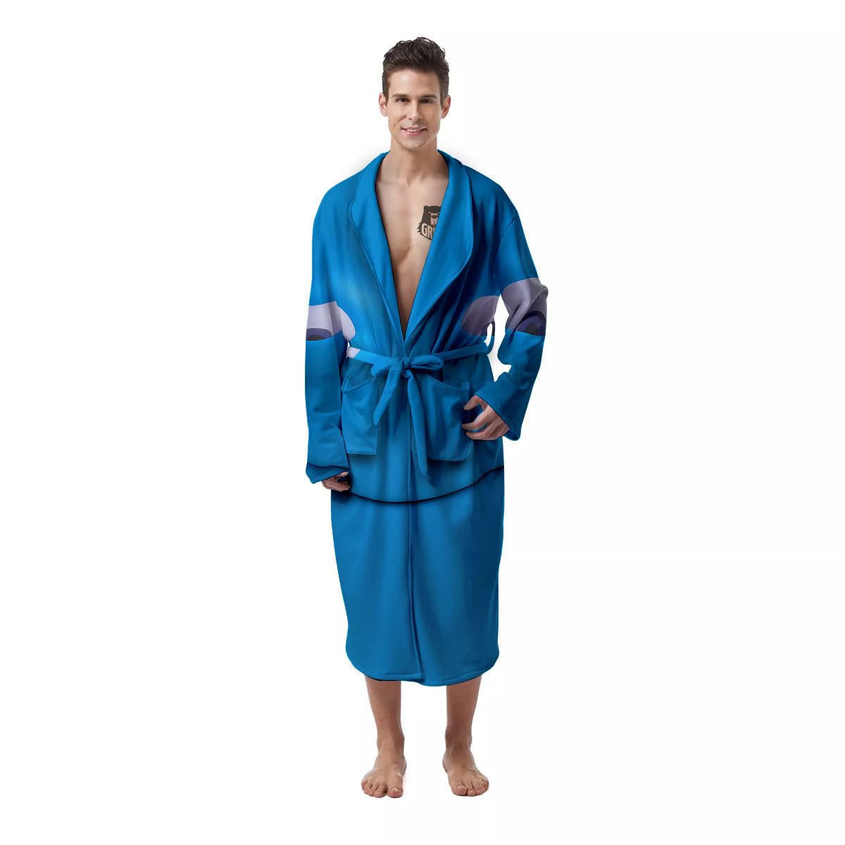 Blue Face Cartoon Emoticon Character Print Men's Robe