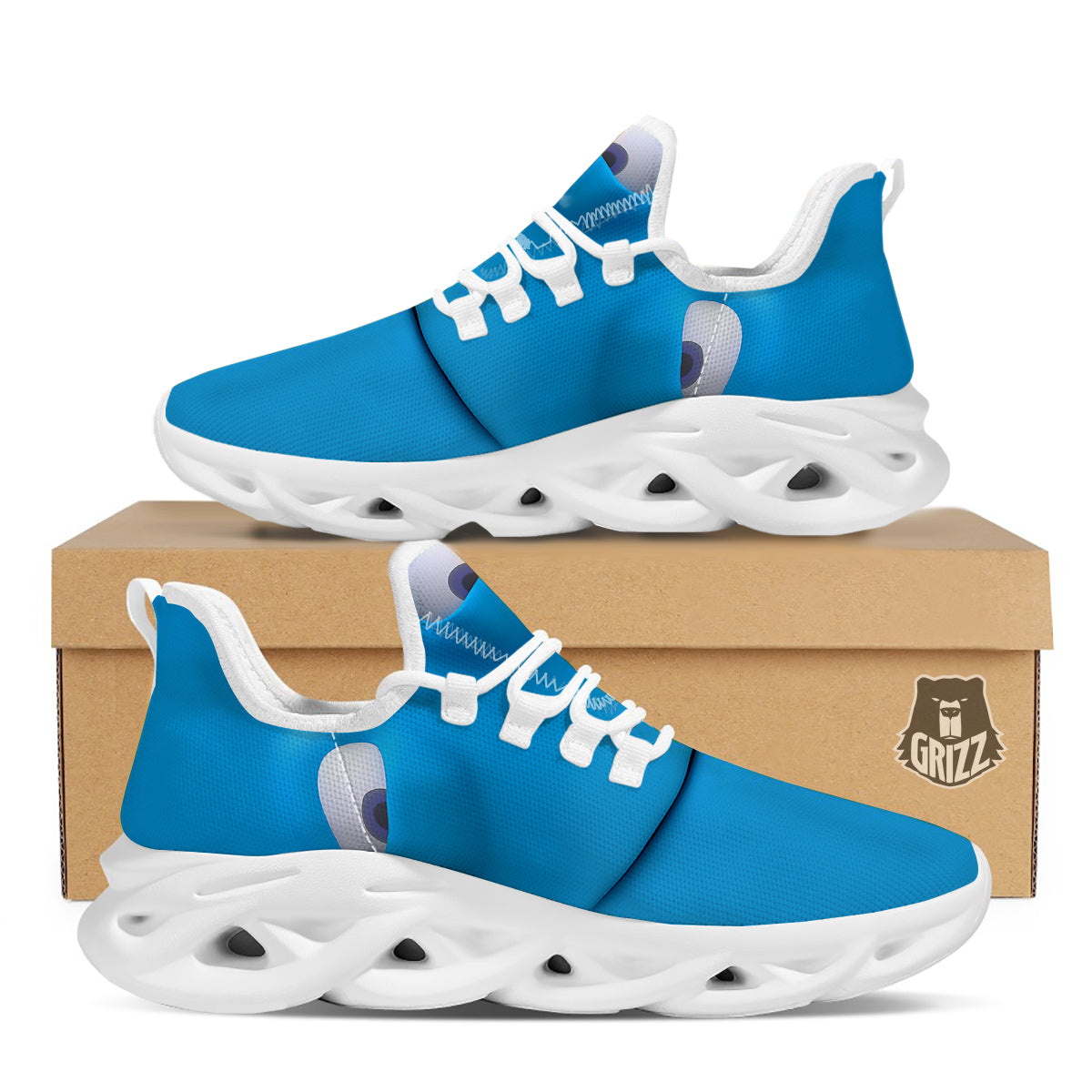 Blue Face Cartoon Emoticon Character Print White Running Shoes