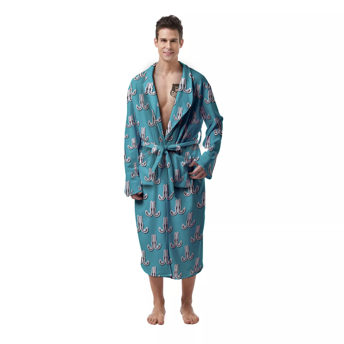 Blue Fish Hook Print Pattern Men's Robe – Grizzshopping